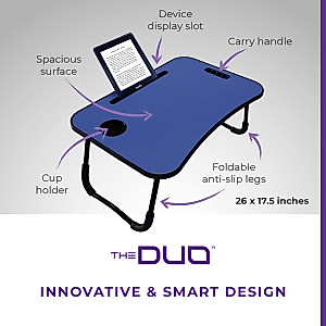 THE DUO Laptop Workstation for Bed and Sofa - Foldable Laptop Table, Portable Table for Bed, Lap Desk for Working, Reading, Eating - Marble, 26 x 17.5 inches