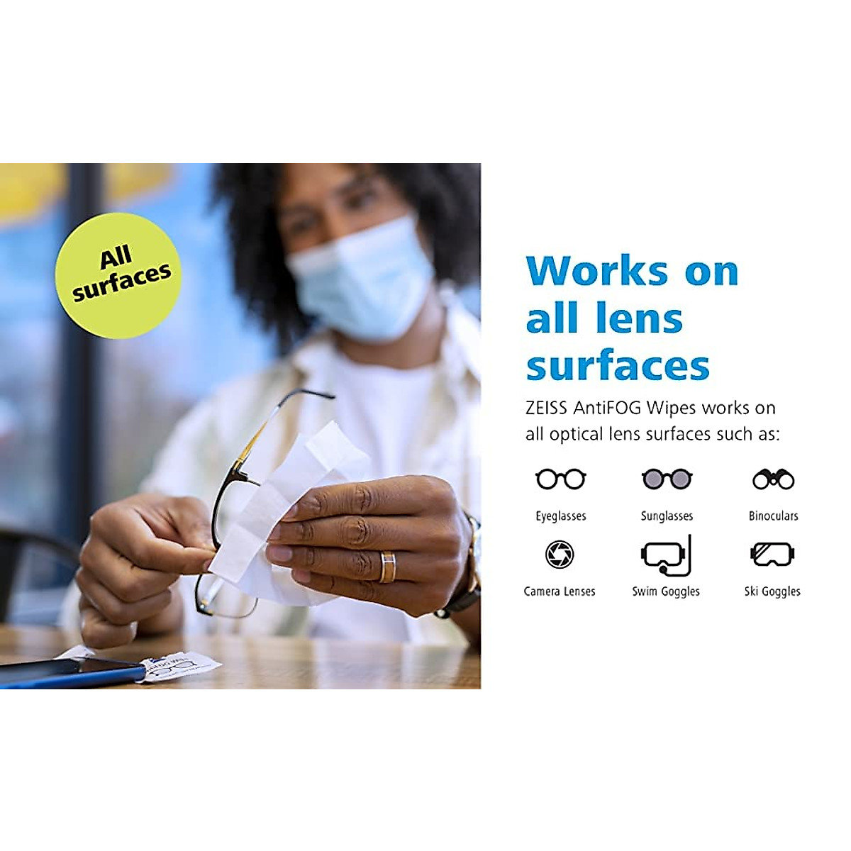 ZEISS Anti-Fog Lens Wipes, Pre-Moistened, Individually Wrapped Defogger Wipes for Coated Lenses, Binoculars, Scopes, Cameras, and Glasses, 30 Count