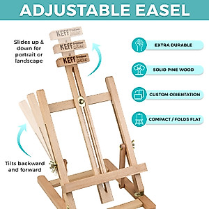 KEFF Oil Paint Set for Adults and Kids - Art Supplies Painting Kits with 24 Oil Paints, Stretched Canvas, Art Easel, Brushes, Palette, Knives and Paper Pad