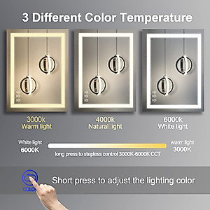 TATU LED Bathroom Mirror,36x28 Inch Bathroom Vanity Mirror Wall Mounted with 3000K-6000K Adjustable, Anti-Fog, Smart Touch Button, Stepless Dimmable Lighted Makeup Mirror, Horizontal/Vertical