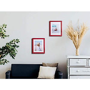 JD Concept 8x10 Soft-Red Thin Wood Picture Frame with Glass, for Photo 6x8 with Mat or 8 x 10 without Mat, Desk-top or Wall Mounted