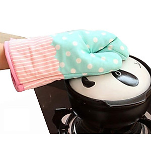 Set of Two Oven Mitts | Heat Resistant Cotton Kitchen Pot Holder [Decorative Kitchen Oven Mitt] Oven Glove | Kitchen Mitts (Oven Mitt with Apron (Dotted Blue))