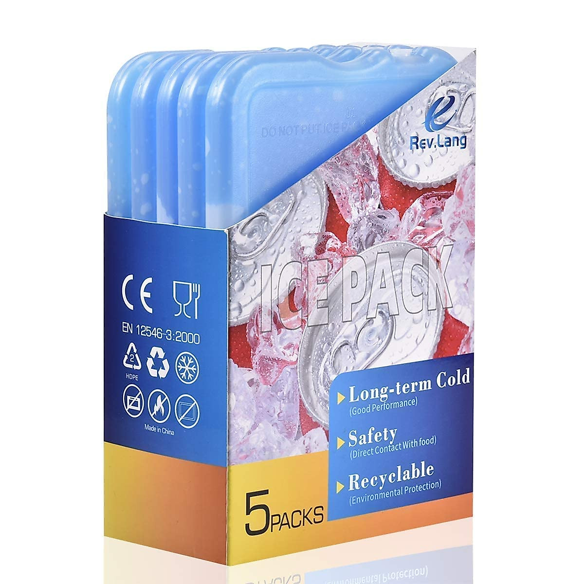 REV. LANG Cold Ice Pack Brick Reusable Long Lasting Cool Slim Thin Freezer Pack Cooler for Lunch Boxes Bag(200g,Set of 5)