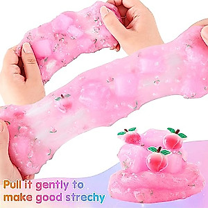 GOHEYI 2 Packs Jelly Cube Crunchy Slime, Pink Peach and Blue Blueberries Soft Non-Stick Slime Kit, Birthday Gift DIY Crystal Glue Boba Slime Party Favor for Girls Boys Kids