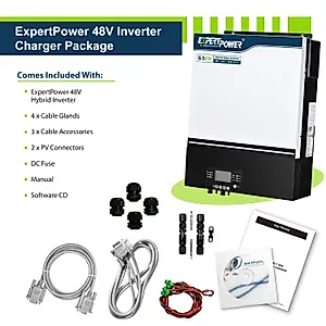 ExpertPower 6500W 48V - 120V Hybrid Solar Inverter | 120A MPPT Solar Controller | 120V / 240V Split Phase (2 Units Needed) | Max. 39KW Parallel | UL1741 | WiFi | Home, Cabin, Off-Grid Solar System