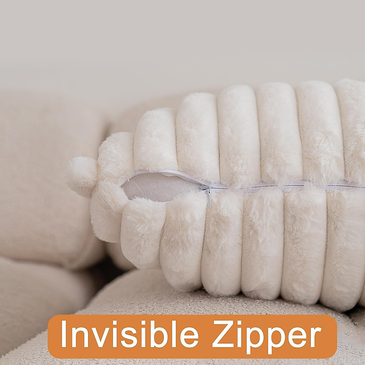 BAOLIZEGAO Double-Sided Faux Fur Plush Throw Pillow Covers 18x18 Set of 2 Fuzzy Striped Soft Cozy Pillowcase Luxury Decorative Pillows Square Shaggy Cushion Covers for Couch Sofa Bed,Cream White