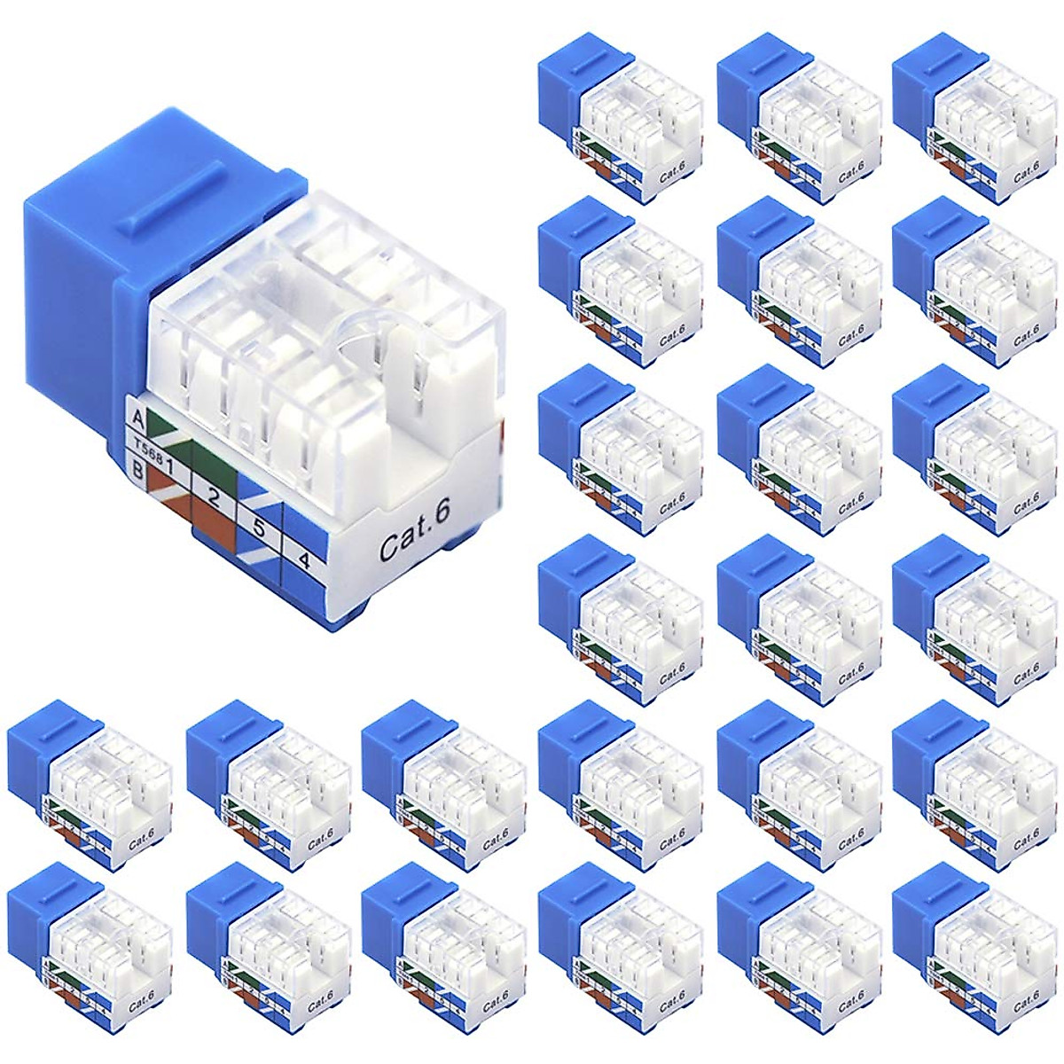 VCE RJ45 Cat6 Keystone Jacks Slim Profile UL-Listed 25-Pack, 90-Degree Ethernet Punch Down Keystone Jack Adapter-Blue