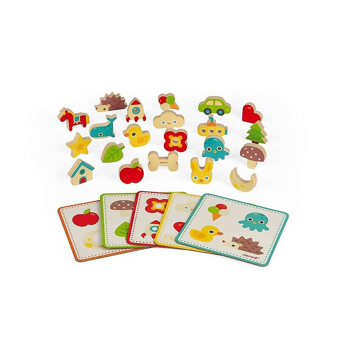 Janod Memory Touch Recognition Game - 21 Wooden Pieces - Ages 3+ - J05318