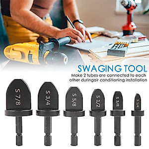 6Pcs Hex Handle Swaging Tool Drill Bit Set, Copper Pipe Flaring Tools, Air Conditioner Tube Expander, Professional Round Handle Tube Swage Repairing Set with 1/4, 3/8, 1/2, 5/8, 3/4 Bits