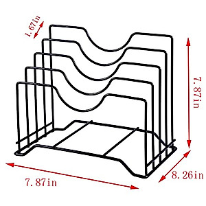 Stainless Iron Cutting Board Holder, Cutting Board Storage Organizer , Pot Lid Rack Organizer Kitchen Cabinet Rack Storage with 4 Sectional (Black)