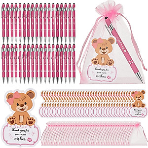 Estune 108 Pcs Baby Shower Pens Set It's a Pen with Stylus Tip 2 in 1 Ink Pens Boy Girl Baby Shower Gifts Card Organza Bags Baby Shower Party Favors for Guests Office Writing Journaling (Pink)