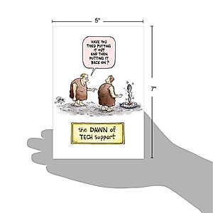 NobleWorks - 1 Funny Birthday Card Cartoons - Hilarious Comic Humor, Notecard with Envelope - Dawn of Tech Support C4038BDG