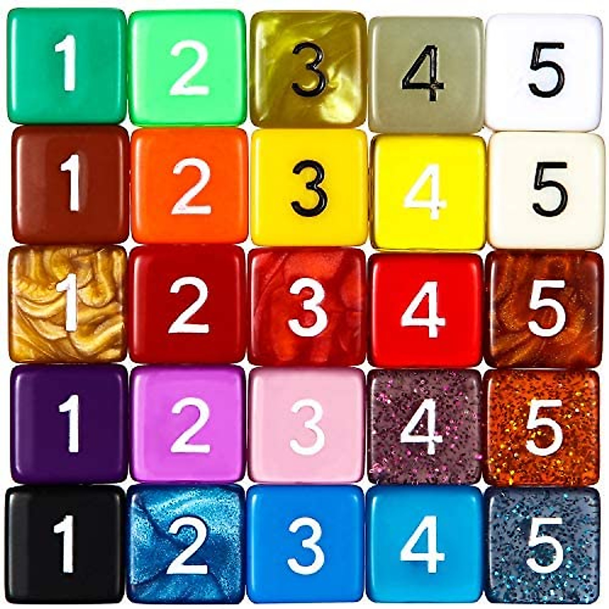 TecUnite 25 Pieces Polyhedral Dice Set 6 Sided Game Dice Set with Black Pouch for Table Games (Colorful)