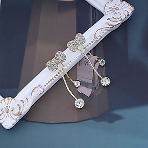 Sttiafay Vintage Crystal Bow Chain Drop Earrings Long Rhinestone Chain Earrings Cz Chain Tassel Earrings Gold Bowknot Stud Earrings Jewelry for Women and Girls