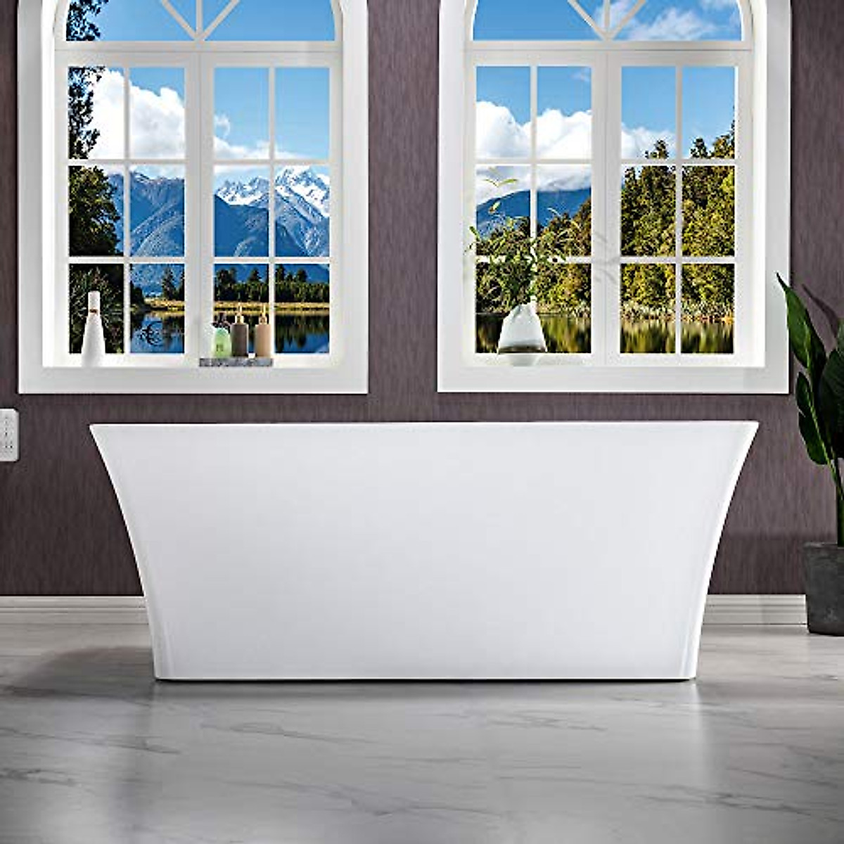 WOODBRIDGE 59" Freestanding White Acylic Soaking Bathtub with Matte Black Drain and Overflow,BTS1509-MB-Drain&O