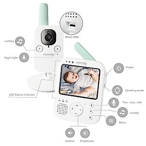 nannio Hero3 Video Baby Monitor with Night Light Vibration Assistant, 3.5" Display, Auto Night Vision, 2 Way Audio Talk, Voice Activated, Temperature Sensor and Lullabies, no WiFi, 2 Years Warranty