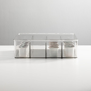 mDesign Plastic Stackable Tea Bag Storage Organizer Bin with 4 Divided Compartments - Holder for Kitchen Cabinet, Pantry, Countertop - Holds Sugar Packets, Coffee Pods, Ligne Collection, 2 Pack- Clear