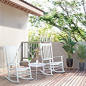 Outsunny Outdoor Rocking Chair, Wooden Rocking Patio Chairs with Rustic High Back, Slatted Seat and Backrest for Indoor, Backyard, Garden, White