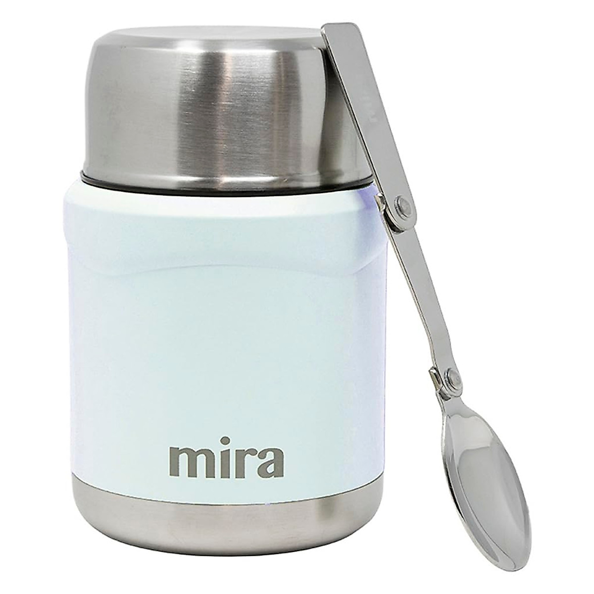 MIRA 15 oz Insulated Food Thermos for hot and cold foods - Leak-Proof Stainless Steel Container with Spoon - Pearl Blue