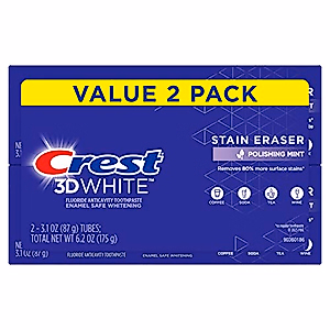Crest 3D White Stain Eraser Teeth Whitening Toothpaste, Polishing Mint, 3.1 oz, Pack of 2