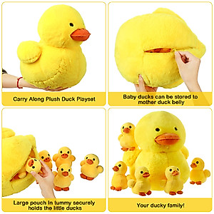 Kasyat 6 Pieces 13.7 Inches Duck Stuffed Animals Plush Duck with 5 Little Plush Ducks Play Set Duck Stuffed Animals Stuffed Duck Plush Duck Plushies with Zipper Pouch Ducky Animal Dolls
