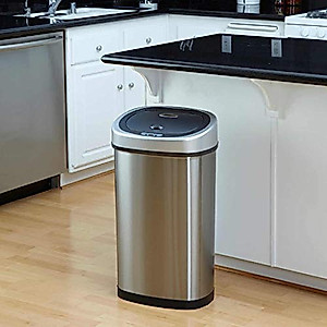NINESTARS DZT-42-9 Automatic Touchless Motion Sensor Oval Trash Can, 11.1 Gal. 42 L., Stainless Steel