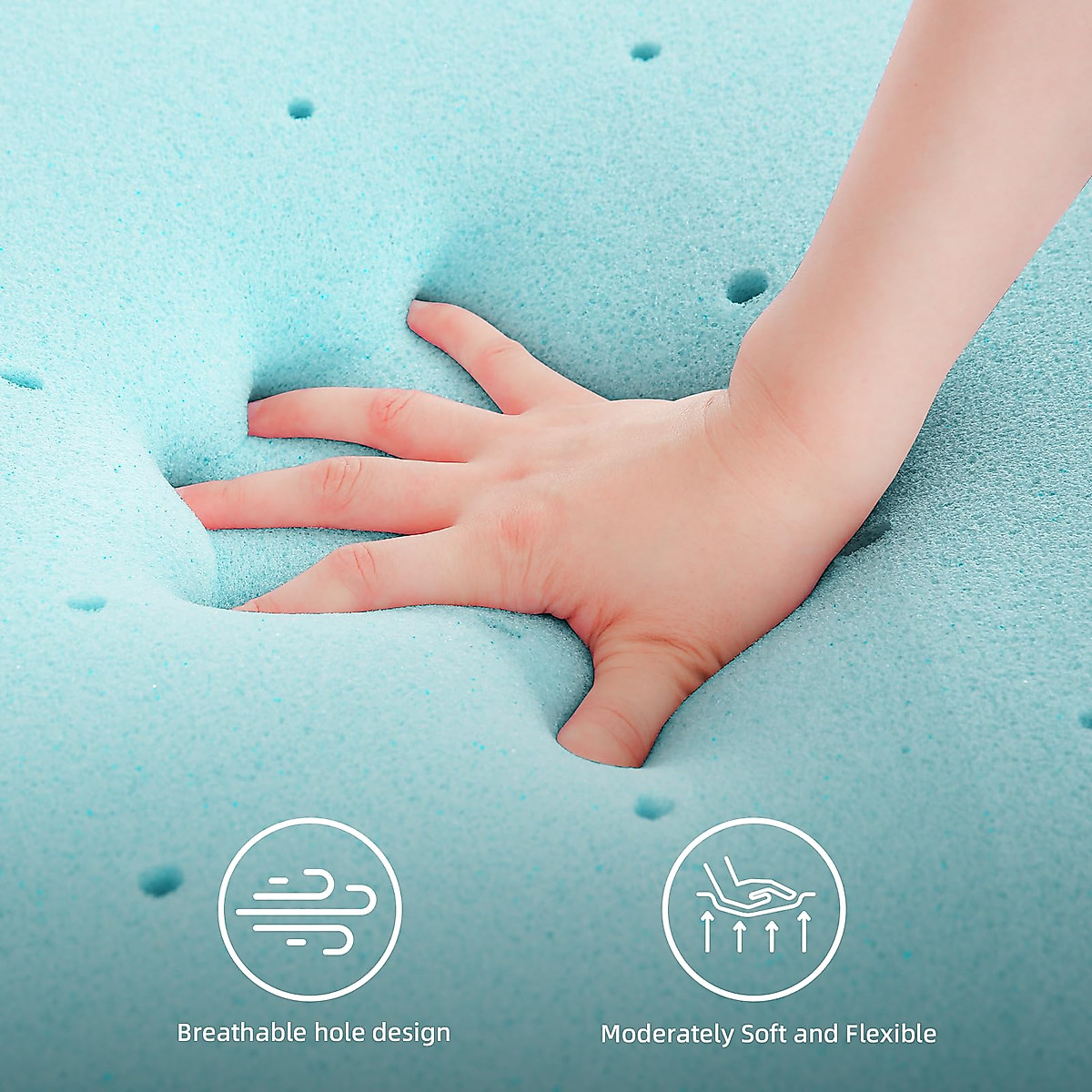 BedsPick Mattress Topper, Foam Mattress Pad, Single Bed Toppers,Dorm Room Essentials, Soft Mattress Pads for Sleeper Sofa, RV, Camper, CertiPUR-US Certified, Blue