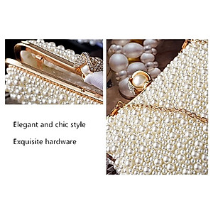ASPHODELCHIC Women Pearl Evening Bag Bride Beaded Clutch Purse Cream White for Wedding Party (Ivory white) Small