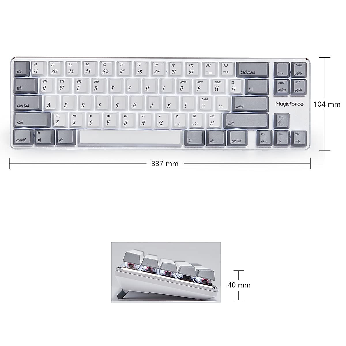 Qisan Happy Deals 20% Discount Off Mechanical Gaming Keyboard Gateron Brown Switch Wired/Wireless Bluetooth Keyboard 68-Keys Mini Design(60%) PBT Keycaps White/Gray Color for Gaming/Office Magicforce