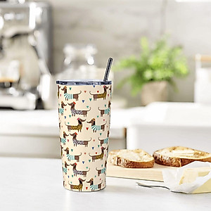 CHASOEA Dachshund Tumbler 20oz Cute Dog Stainless Steel Insulated Tumblers with Lid and Straw Animal Travel Coffee Mug Tea Wine Cups Water Bottle Dogs Gifts for Women Dog Lover