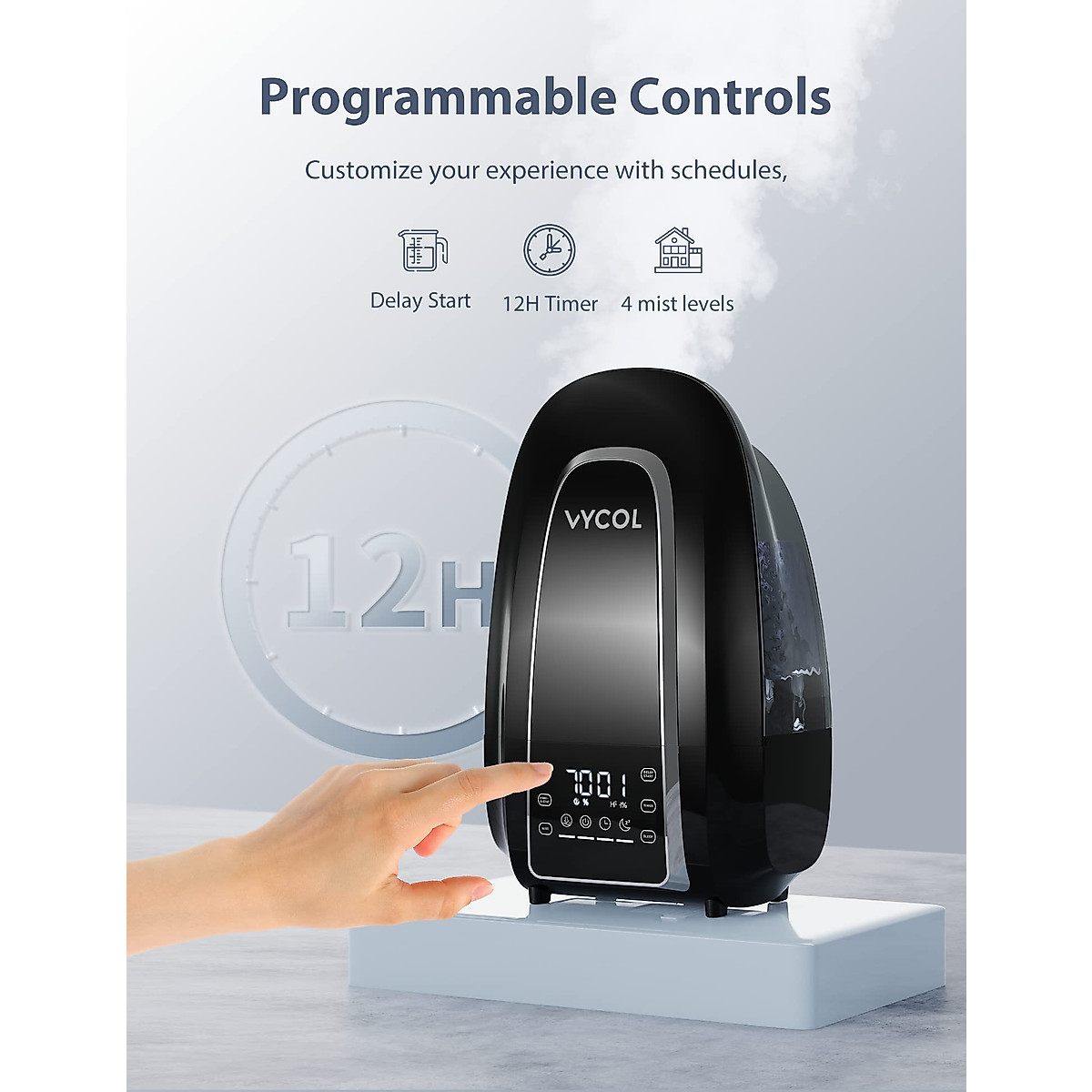 Humidifiers for Bedroom, Vycol 5.6L Smart Cool Mist Humidifier with Humidity Sensor & Timer for Large Room Home, Customized Humidity, Whisper Quiet Ultrasonic Air Vaporizer for Baby and Plants