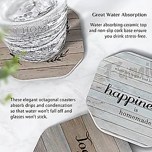 UMIRRO Rustic Farmhouse Coasters for Coffee Table Decor, Ceramic Coaster Set with Holder for Wooden Table, Cute Cup Coasters for Drinks Absorbent, Housewarming Gifts for New House/Home, 4", 6 Pack