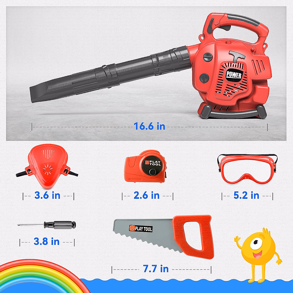 Toy Choi's Toy Leaf Blower - Kids Leaf Blower That Really Works with Toy Tool Set, Pretend Play Series Construction Outdoor Preschool Gardening Kids Tool Set, Toy Leaf Blower for Boys Girls Age 4-7