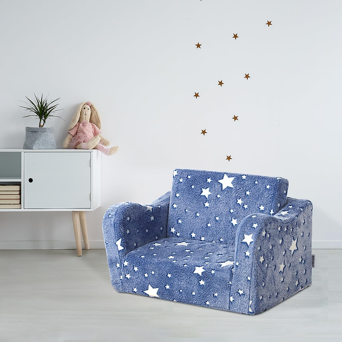 AFBKSS&BB Kids Sofa Glow in Dark, 2 in 1 Kids Couch, Baby Armchairs, Full Foam Children Upholstered Couch, Flip Out Sofa Bed Children Play Pad Furniture (Blue)