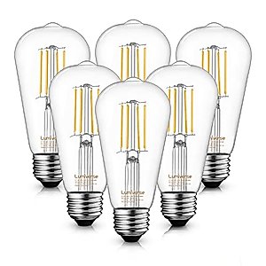 Lumiverse E26 led Bulb 60 watt dimmable Vintage LED Edison Bulbs 5.5W, 60W Equivalent,4000K Cool White, Antique Style ST19/ST58 LED Light Filament Bulbs, CRI 90+, E26 Base, 6 Packs