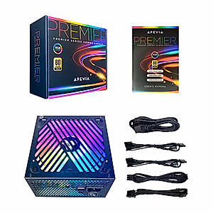 Apevia ATX-PM1000W Premier 1000W (No PCIe 5.0 & No Gen 5 12VHPWR Cable) 80+ Gold Active PFC ATX Semi-Modular Gaming Power Supply with 366 RGB Modes