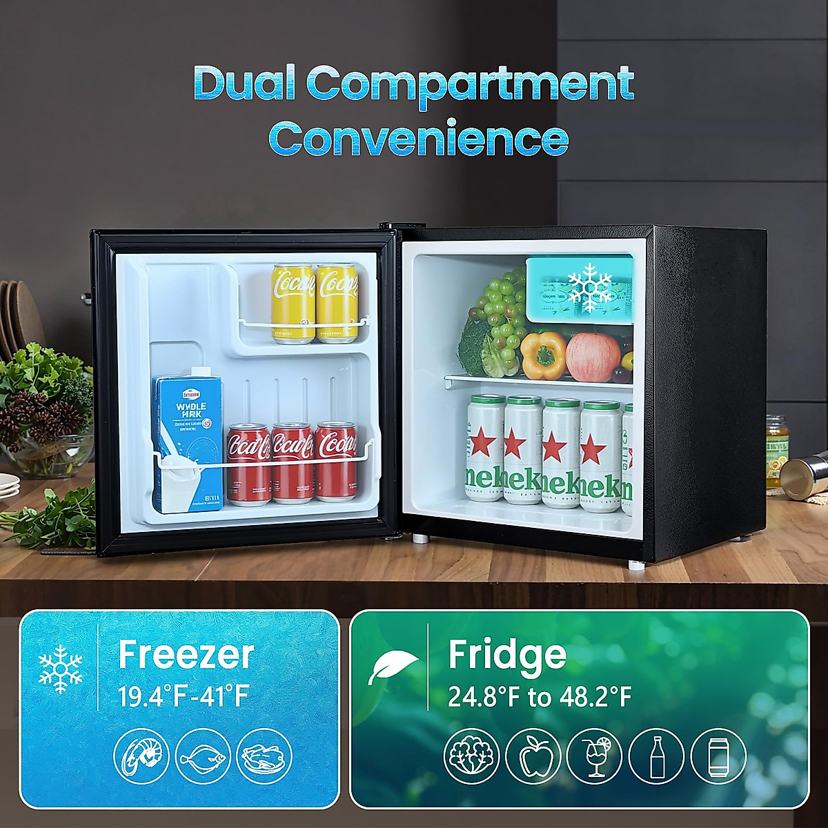 Anypro 1.84 Cu.Ft Fridge with Freezer, Single Door Refrigerator with 5 Level Temperatures and Adjustable Shelves, Energy Saving, Low Noise for Dorm, Office, Bedroom, Black