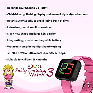 ABC123 Potty Training Watch 3 (2023 Edition) - Baby Reminder Water Resistant Timer for Toilet Training Kids & Toddler with Wireless Charging (Pink)