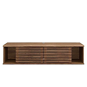Modway Render 60" Mid-Century Modern Wall Mount Media Console TV Stand, 60 Inch, Walnut
