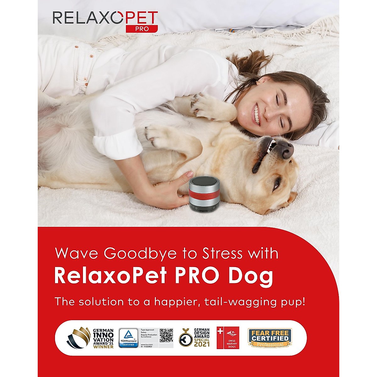 RelaxoPet Pro Dog Relaxation System - Calming for Dogs Relaxation Device with Noise Motion, LED Indicator, Pro Timer - Portable Sound Machine for Dogs for Thunderstorms, Fireworks, & Travelling