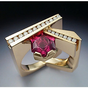 HUKQBUNX 18K Gold Multi Gem Geometric Irregular red gem Multi Diamond Diamond Diamond Cubic Zircon Women's Precious Fashion gem Couple Wedding Engagement Ring Size 6-10 (Size 9)