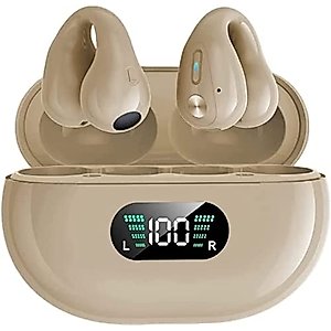 FANOLO Wireless Ear Clip Bone Conduction Headphones, Open Ear Bone Conduction Earbuds for Driving, Sports, Housework (Brown)