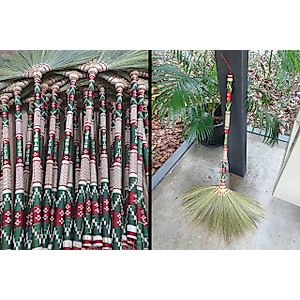 Asian Thai Handmade Broom ONE Piece Selected at Random for Sweeping Natural Grass & Wood Handle Corn Broom + 100% Calico Cotton Duster Cover (Various Styles and Colours as Pictured)