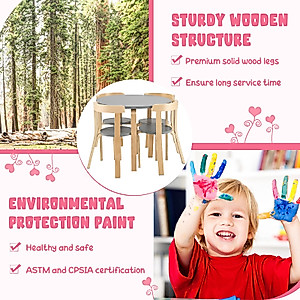 UJOYPAYD 5-Piece Kids Table Chair Set, Bentwood Toddler Round Table & 4 Chairs,Wooden Activity Table W/Curved Back Chairs,Children Furniture Set for Playing, Craft Art, Drawing, Reading (Gray)