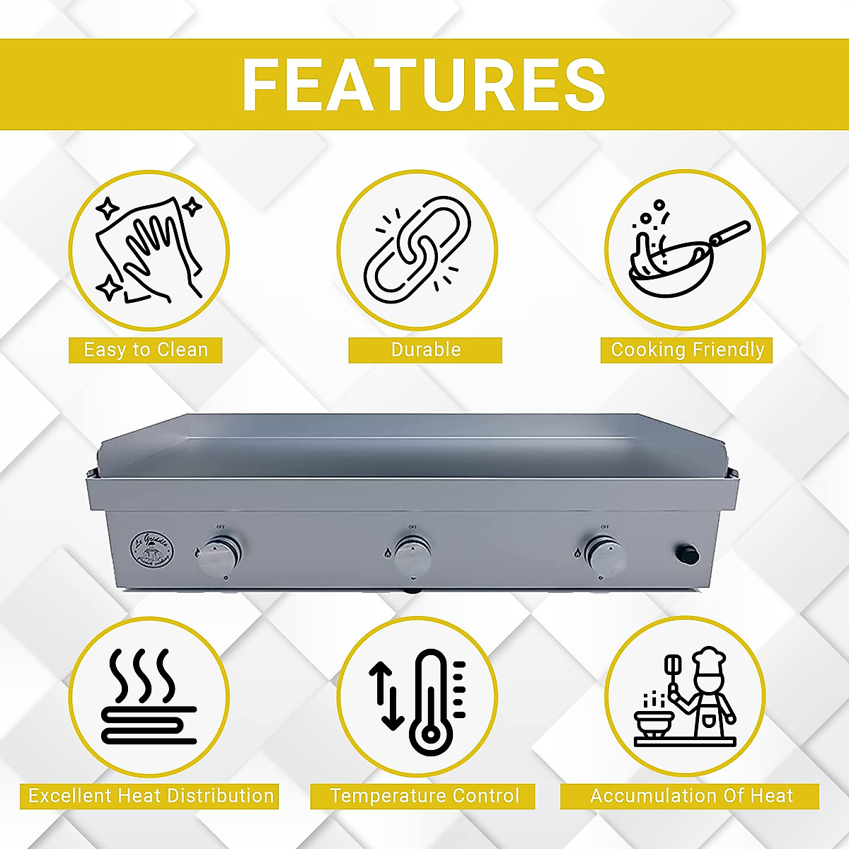 AMS Fireplace Le Griddle | 3 Burner Outdoor 304 Stainless Steel Griddle 41" | (Natural Gas, Three Burner Griddle) 21,000 Btu's Tasty Cooking - Outdoor Clothing Cover Included. Made in France (GFE105)