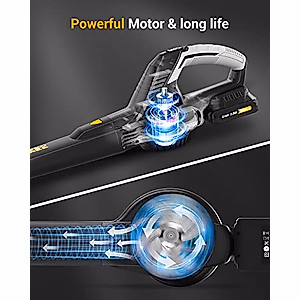 Cordless Leaf Blower with 2 X 20V Battery and Charger, Rock&Rocker Electric Leaf Blower 120MPH/170CFM 6 Adjustable Speeds and 2 Adjustable Tubes for Lawn Care/Yard/Jobsite/Patio