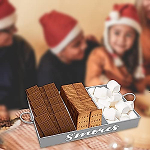Webake Smores Tray with Food Tongs, Grey S'Mores Station Farmhouse S'Mores Bar Holder with Handles Rectangle Divided Metal Serving Tray