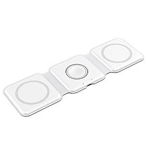 New 2022 Foldable Ultra-Thin Mobile Phone Watch Stand Charger 15W Fast QI Magnetic 3 in 1 Wireless (White) (AD-WC20)