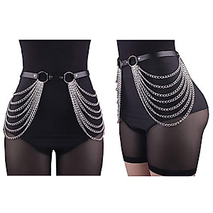 YOVORO 2PCS Punk Waist Belly Chain Belt for Women Leather Layered Body Chain Dance Pary Body Accessories Jewelry