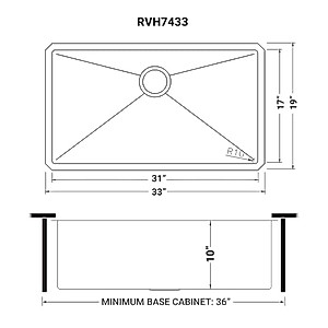 Ruvati 33-inch Undermount 16 Gauge Tight Radius Large Kitchen Sink Stainless Steel Single Bowl - RVH7433